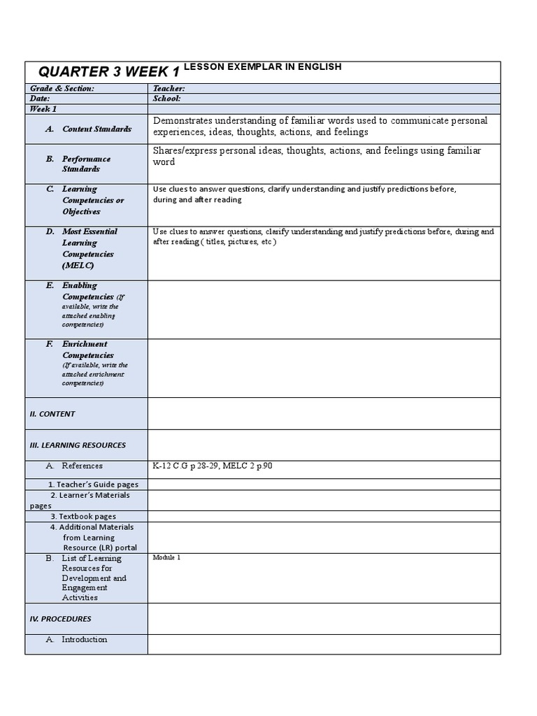 English Le Q3W1 | PDF | Learning | Understanding