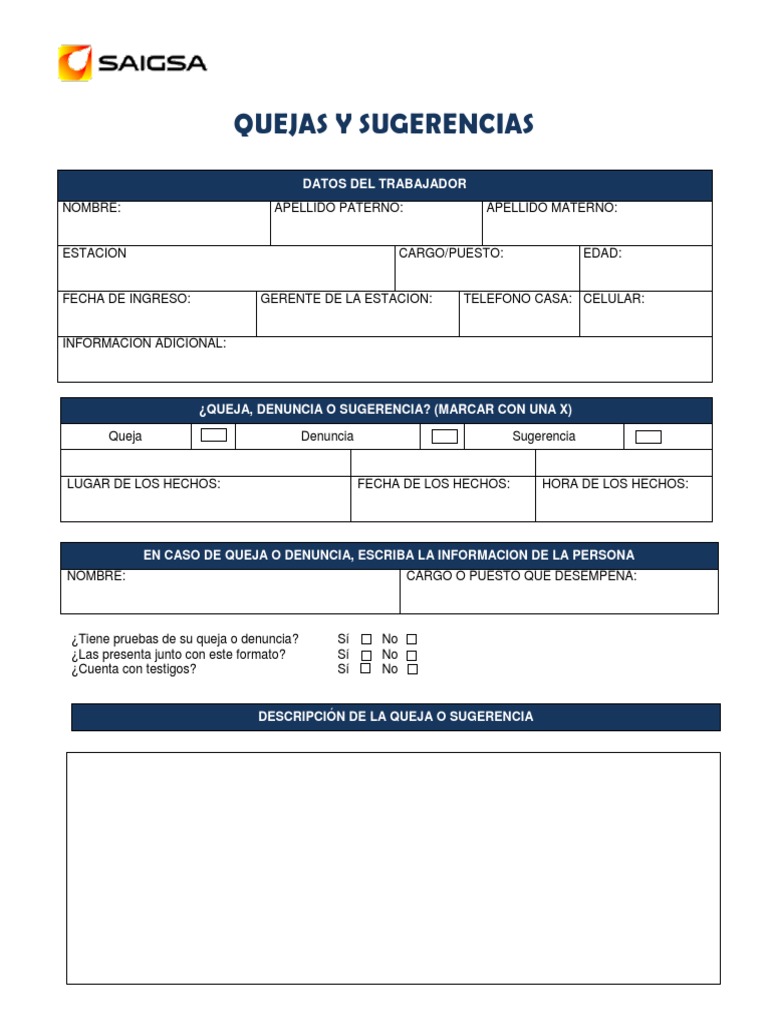 Formato Quejas y Sugerencias | PDF
