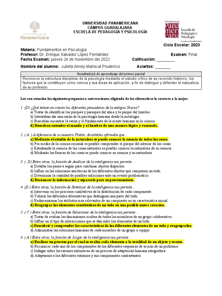 Examen Final de Fundamentos | PDF | Las emociones | Comportamiento