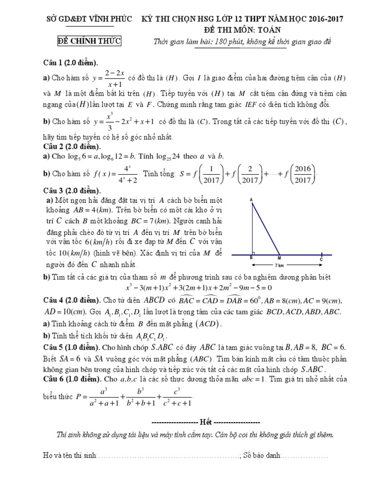 De Thi Chon Hoc Sinh Gioi Toan 12 Nam Hoc 2016 2017 So GD Va DT Vinh Phuc | PDF