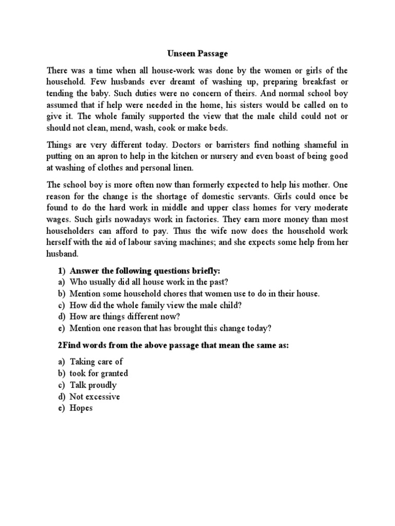 Unseen Passage | PDF | Paper | Papermaking