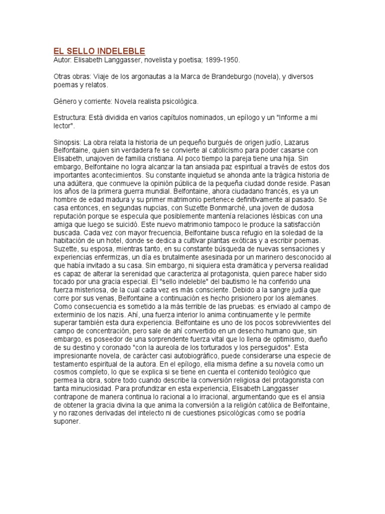 EL SELLO INDELEBLE Resumen | PDF | Novelas