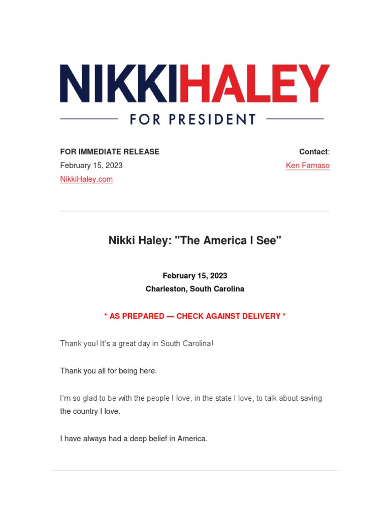 Nikki Haley Speech | PDF | The United States