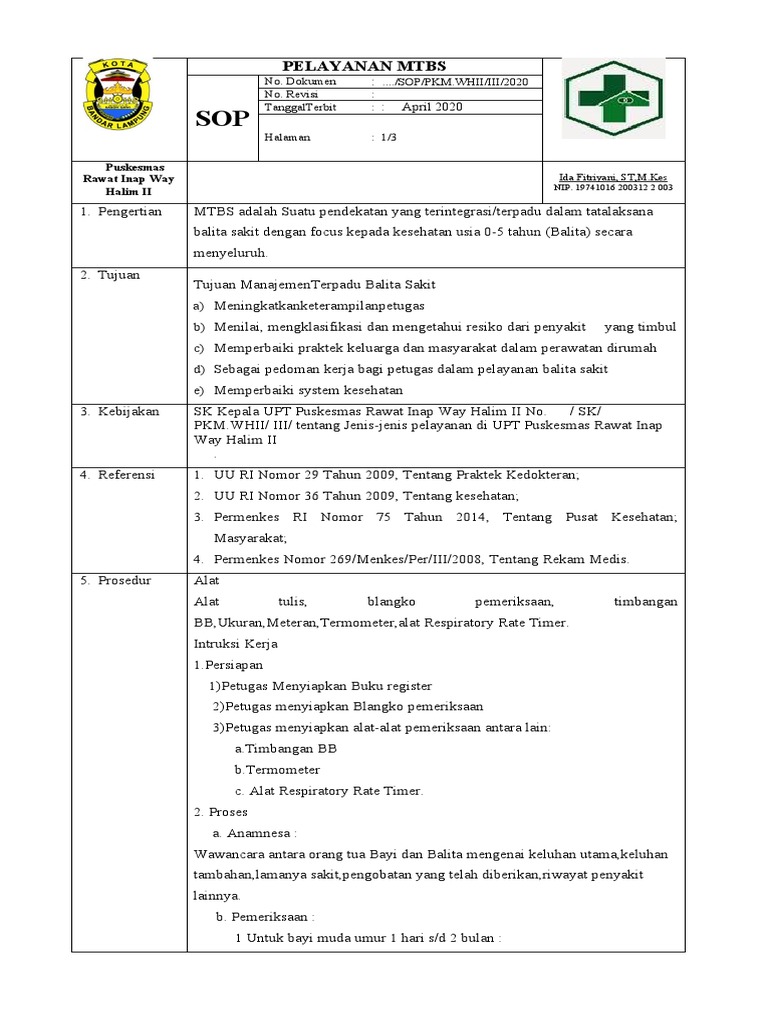 Sop MTBS | PDF | Pengembangan Diri | Kesehatan Holistik