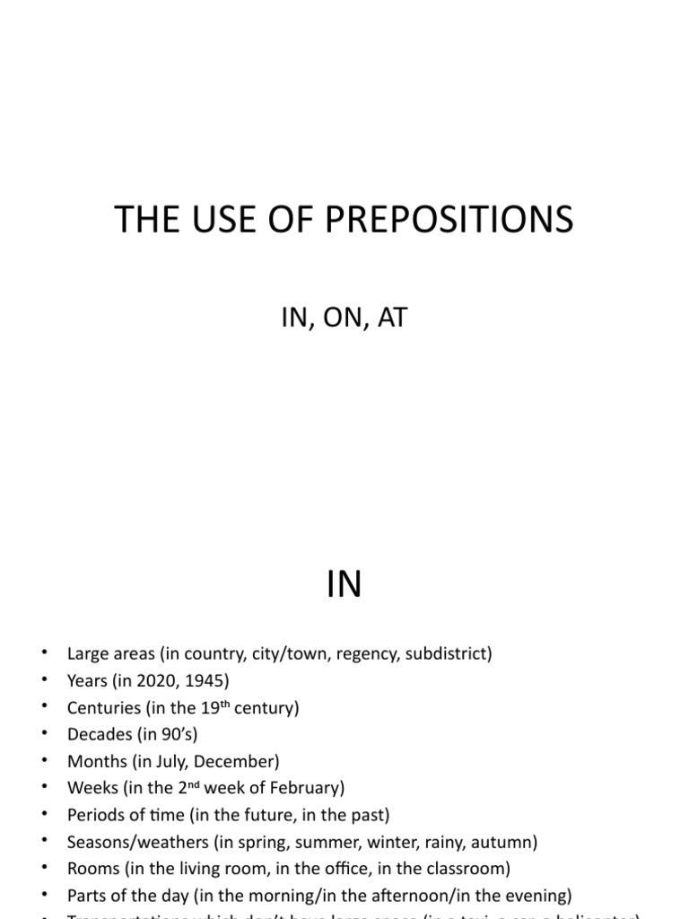 The Use of Prepositions in On at | PDF | Social Science