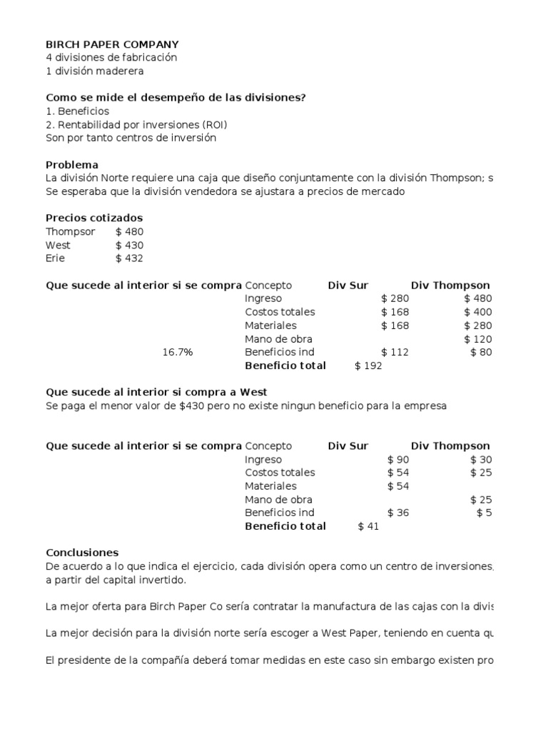 Estrategias de Precios en Birch Paper Co. | PDF | Euro | Beneficio ...