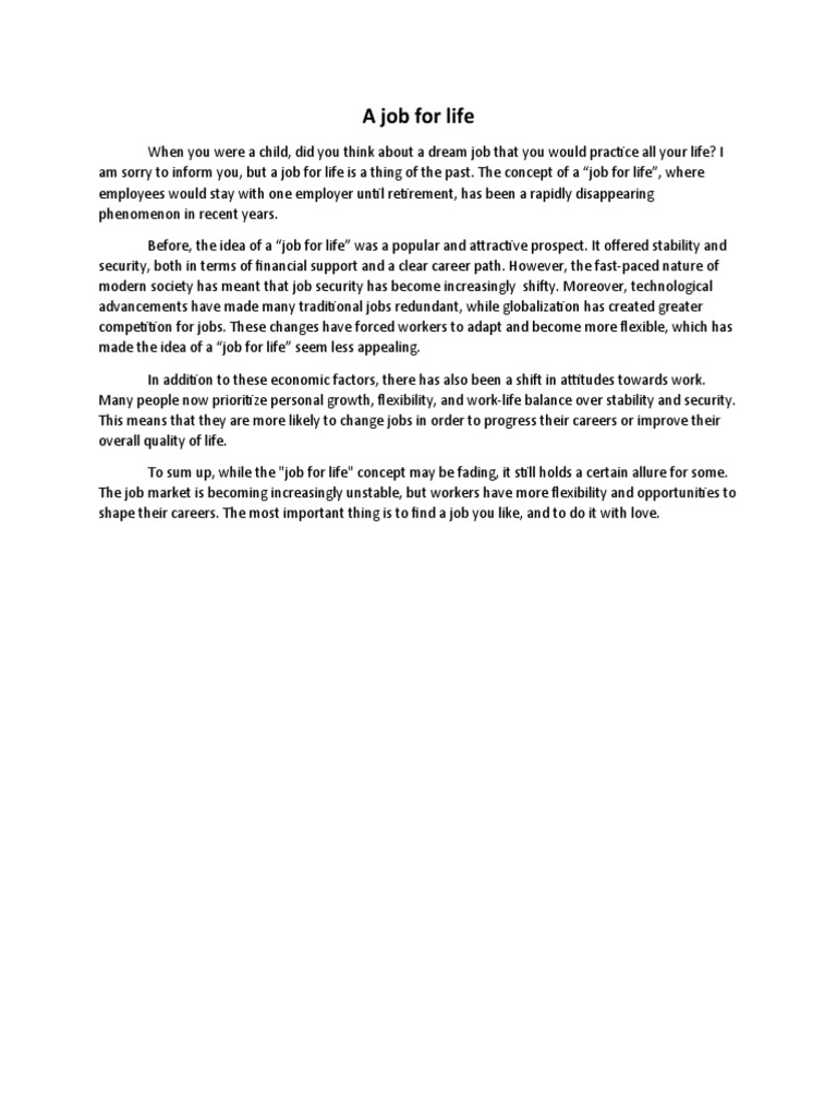 A Job For Life | PDF