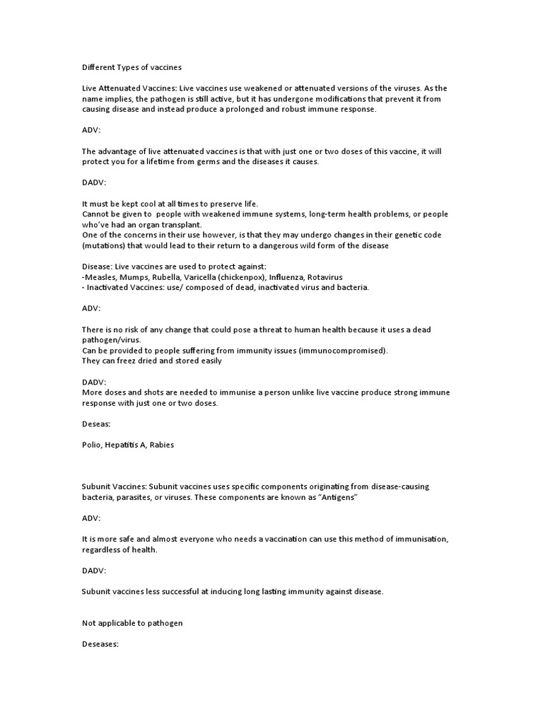 Different Types of Vaccines | PDF