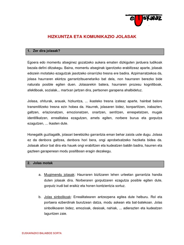 Hizkuntza Eta Komunikazio Jolasak | PDF
