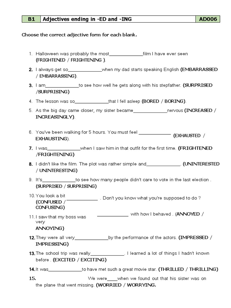 Adjective Forms: -ED vs. -ING | PDF | Language Arts & Discipline