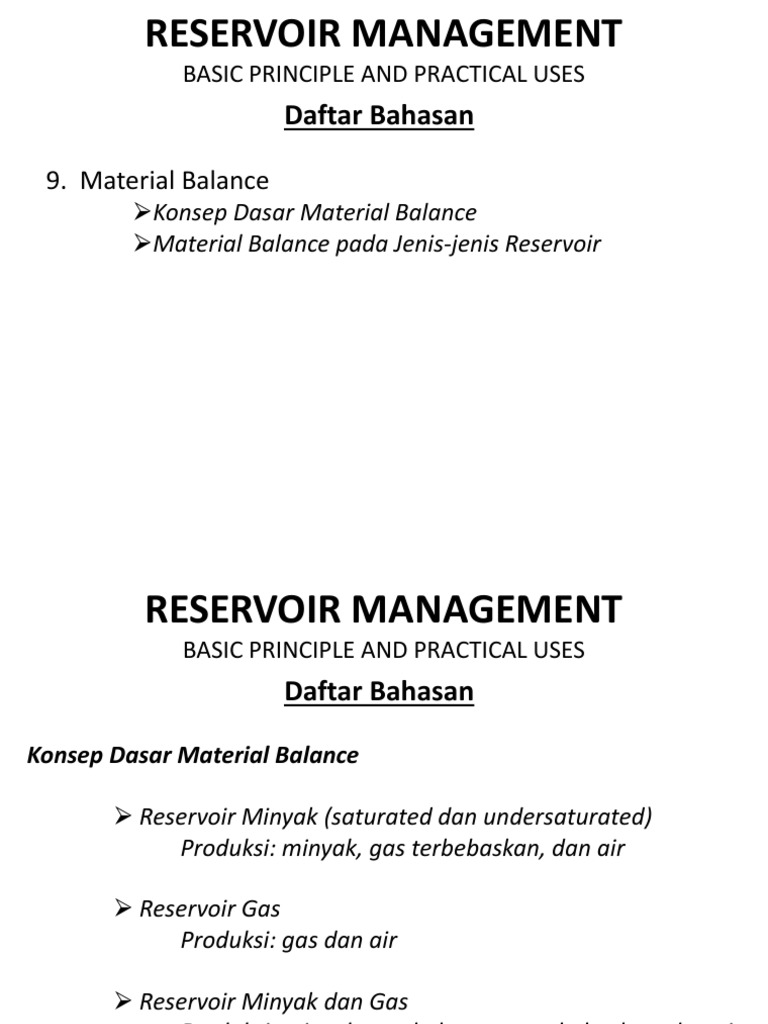 Reservoir Management Bab 9 Material Balance | PDF | Petroleum Reservoir ...