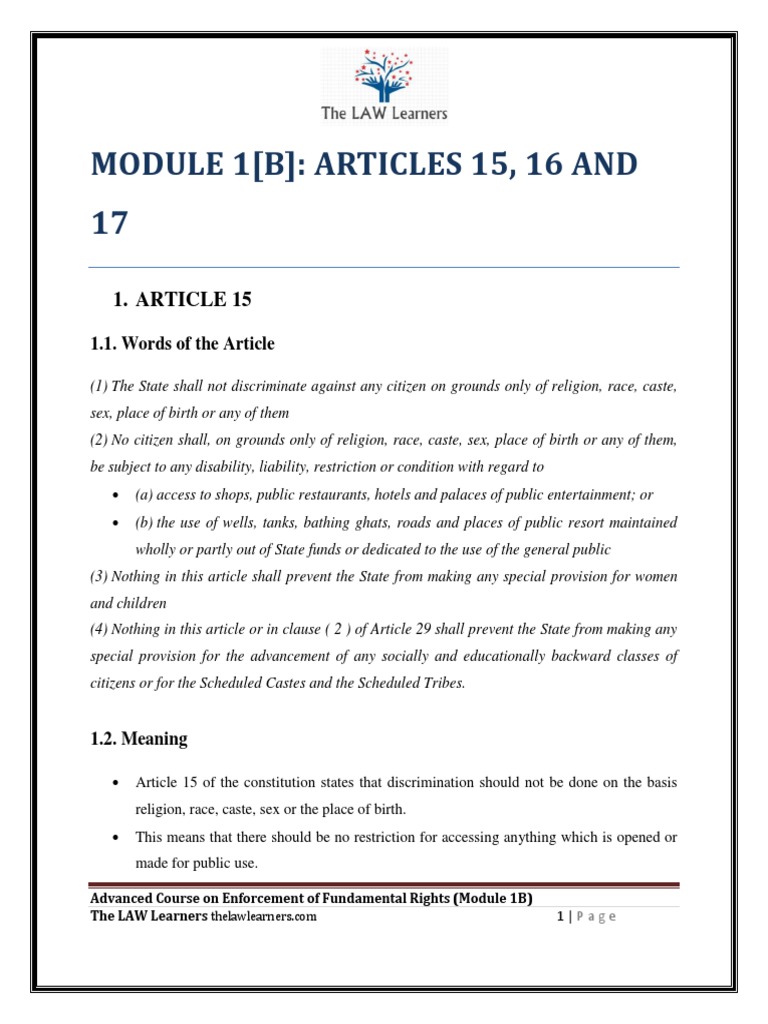Module 1 (B) - Articles 15, 16, 17 | PDF | Dalit | Discrimination