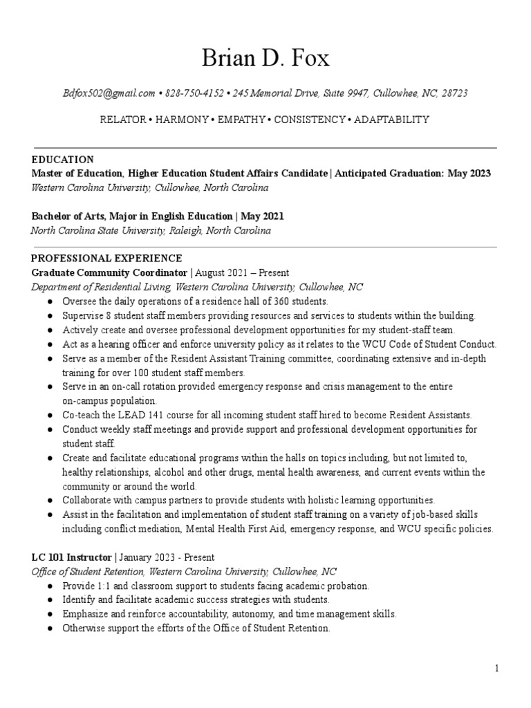 Brian Fox CV | PDF | Pedagogy | Cognitive Science