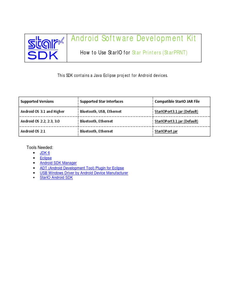 StarIO StarPRNT Android SDK | PDF | Android (Operating System) | Usb