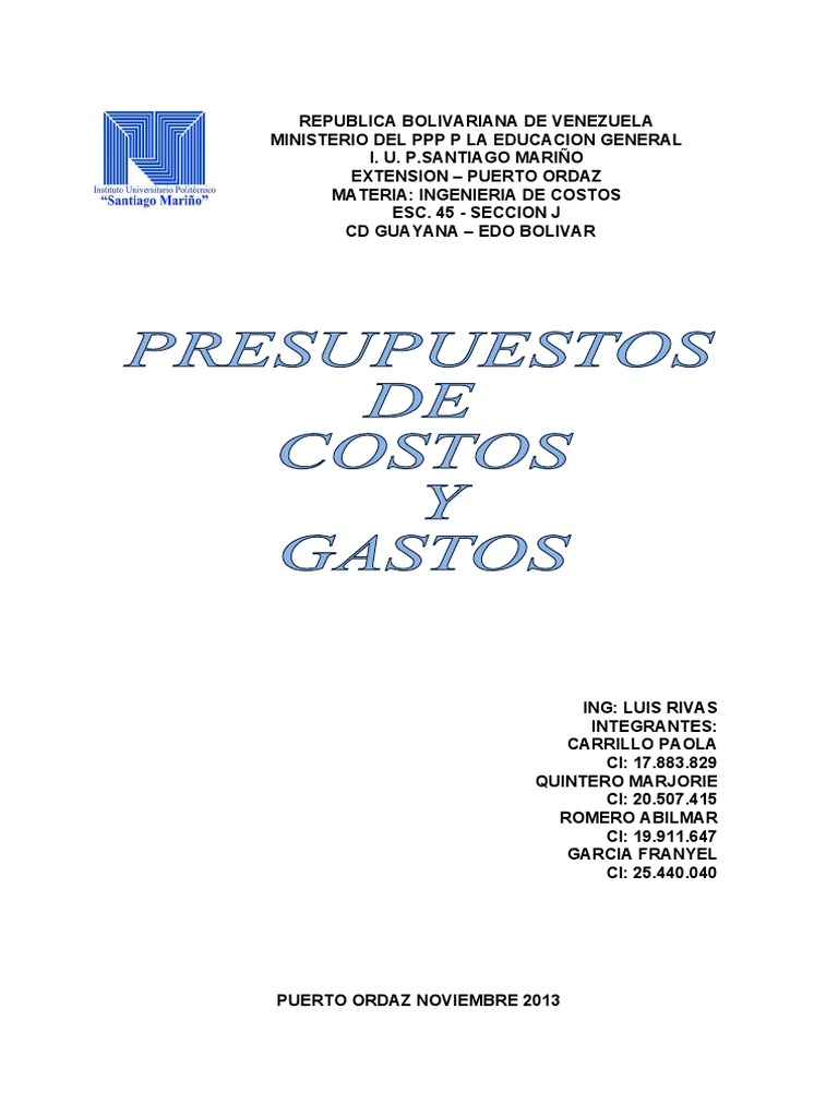 PRESUPUESTO DE COSTOS Trabajo | PDF | Presupuesto | Costo