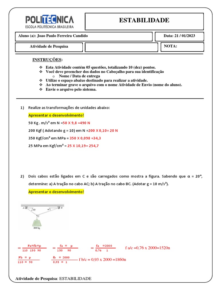 Atividade de Pesquisa Estabilidade | PDF