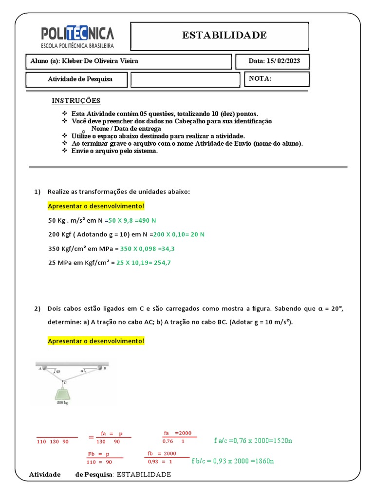 Atividade de Pesquisa Estabilidade | PDF