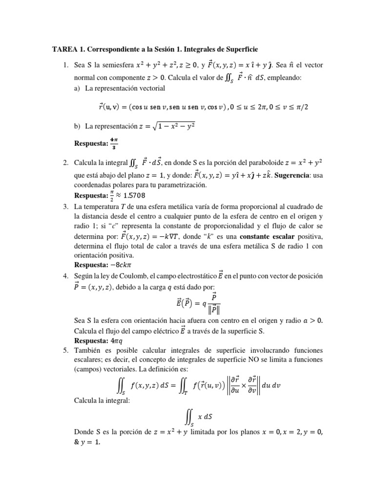 Tarea1_Integrales_Superficie-1 | PDF | Integral | Vector Euclidiano