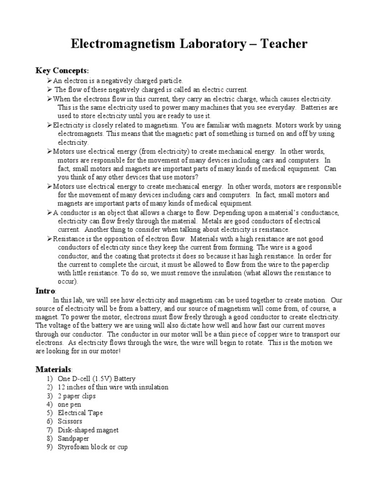 Electromagnetism Lab for Teachers | PDF | Electricity | Electric Current