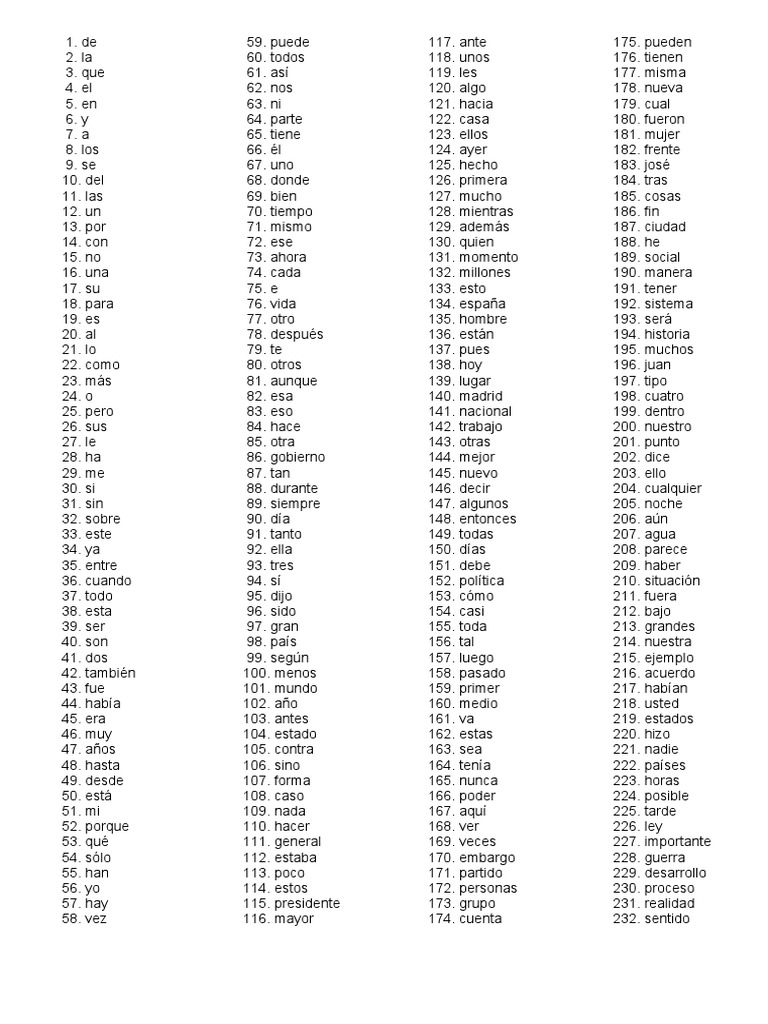 500 Palavras Mais Usadas em Espanhol | PDF