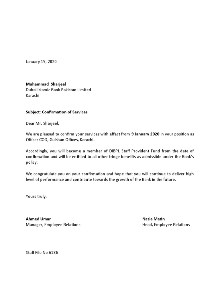 Confirmation Letter Format | PDF