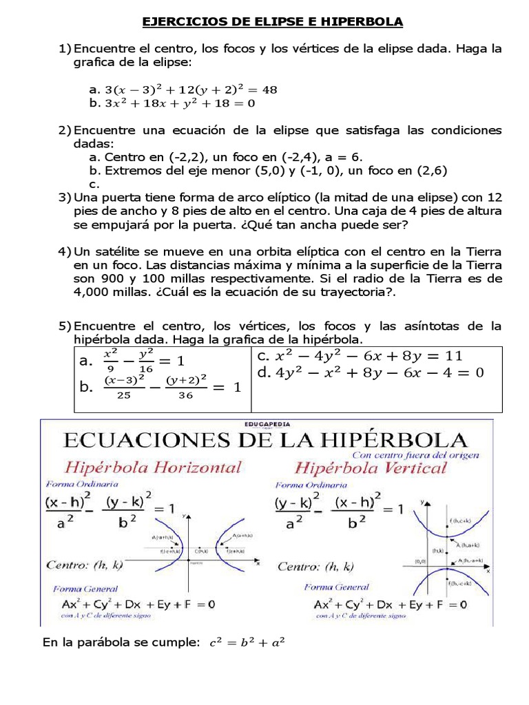 Ejercicios de Elipse e Hipérbola | PDF