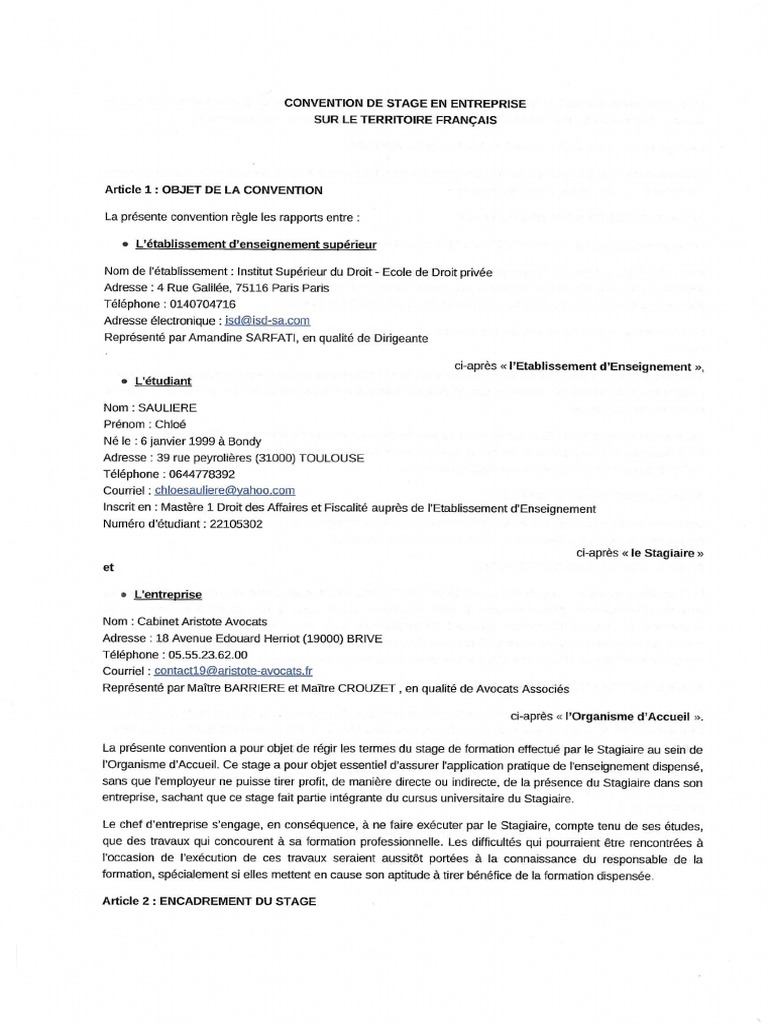 Convention de Stage Cabinet | PDF