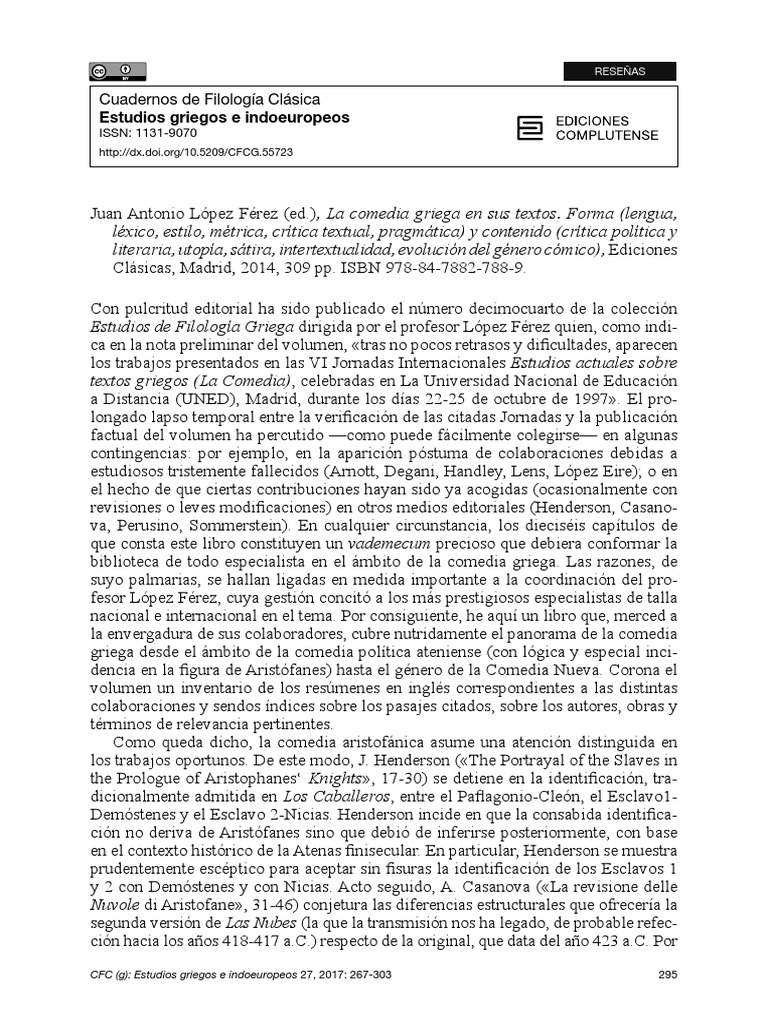 La comedia griega: análisis y estudios | PDF | Aristófanes | Antigua Grecia