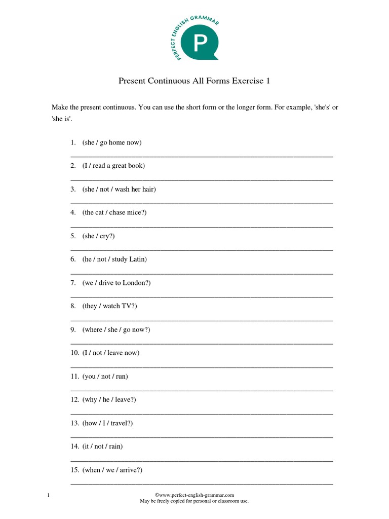 Present Continuous All Forms Exercise 1-1 | PDF | Foreign Language Studies