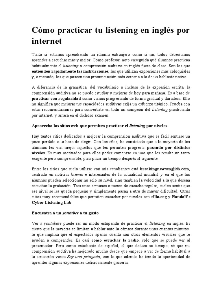 Cómo Practicar Tu Listening En Inglés Por Internet Pdf Podcast