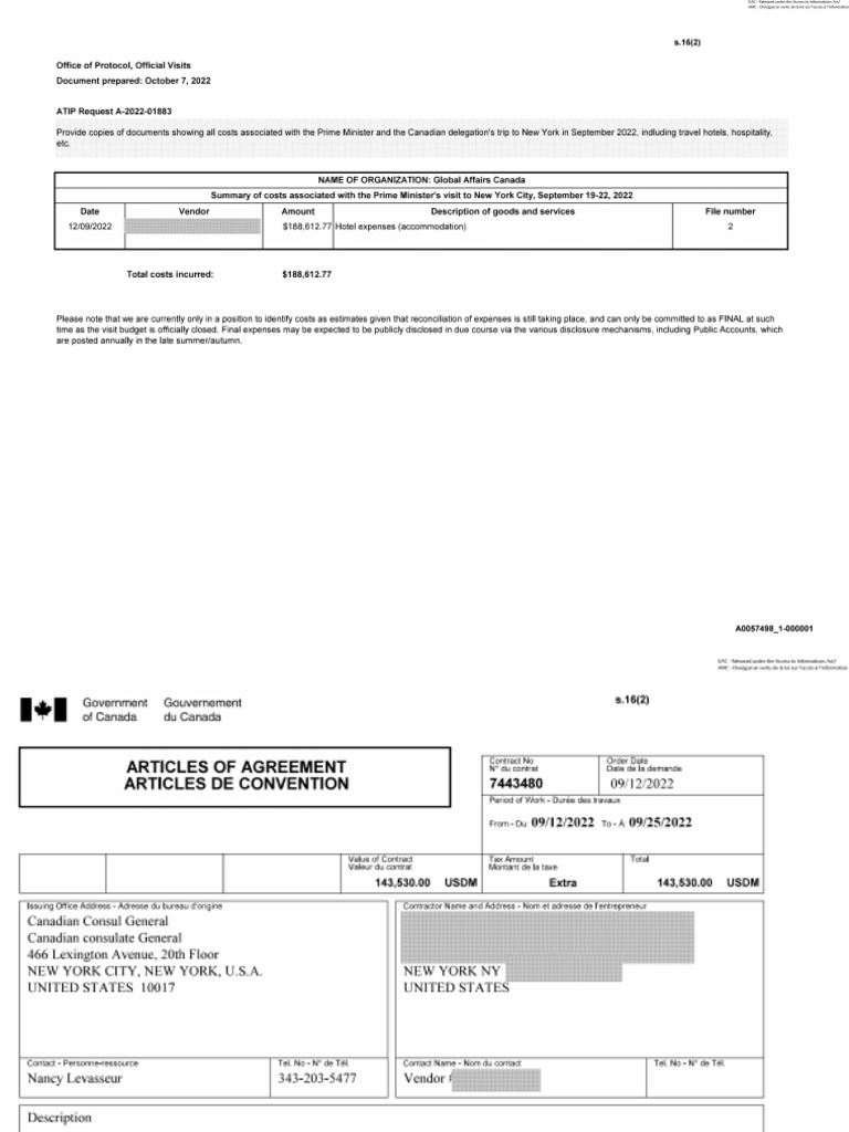 ATIP On Trudeau's Hotel Stay in New York For The UNGA | PDF
