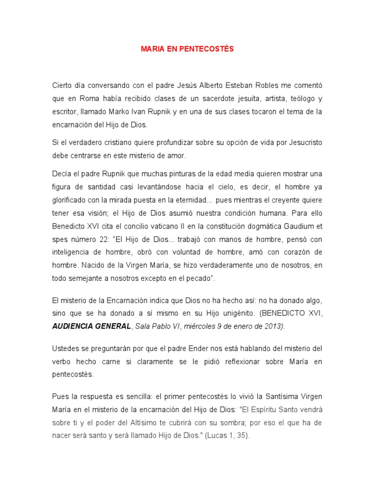 Maria en Pentecostés | PDF | María, madre de Jesús | Jesús