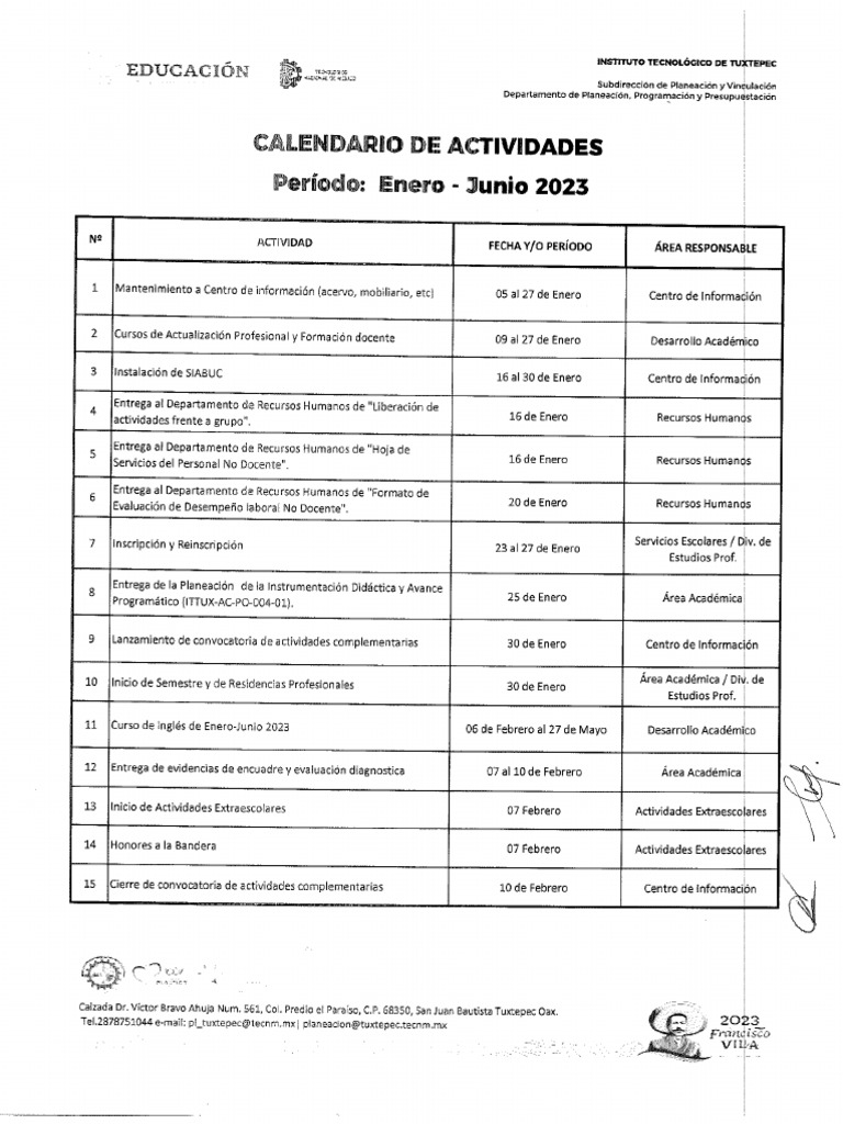 Calendario de Actividades Enero-Junio 2023 | PDF Calendario de Actividades Enero-Junio 2023 | PDF