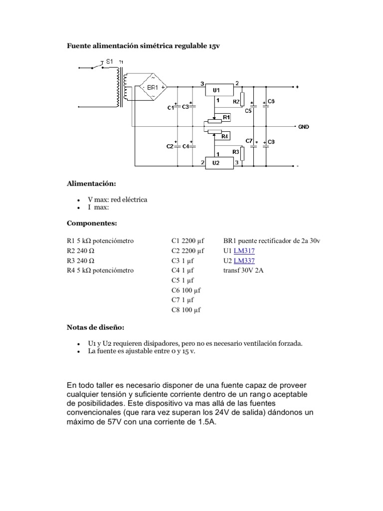 Fuente Alimentación Simétrica Regulable 15v | PDF | Transistor ...
