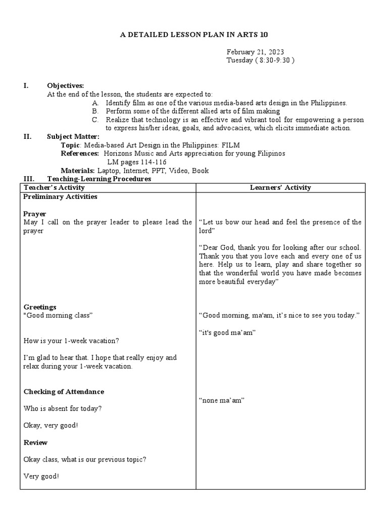 DLP Arts-2 | PDF | Lesson Plan | Cognition