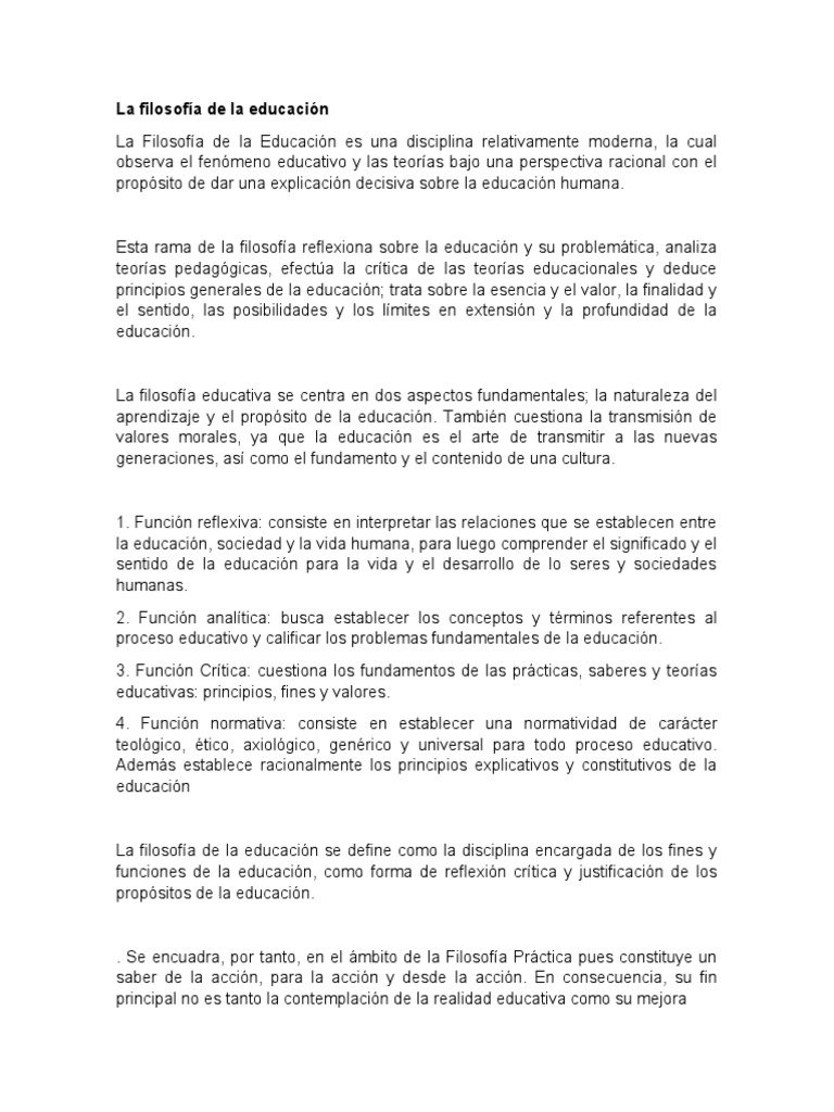 La Filosofía de La Educación | PDF | Conocimiento | Sócrates