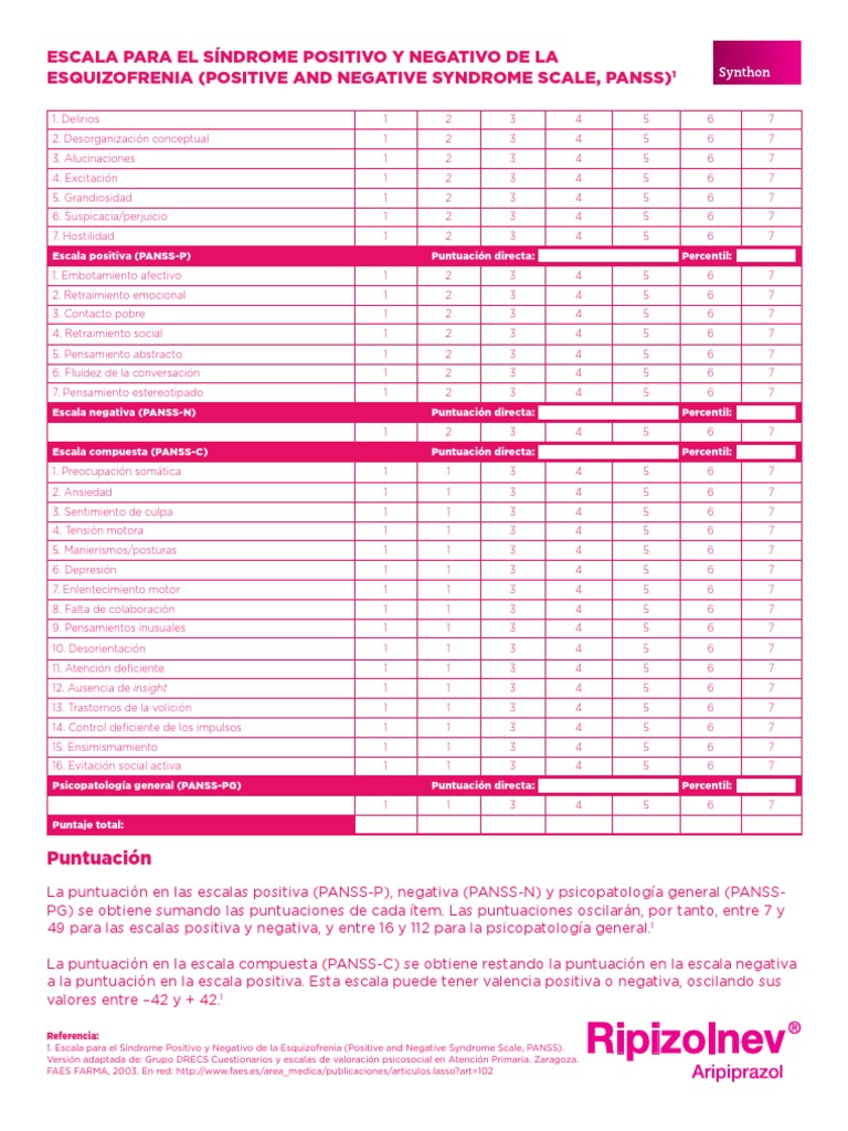 PANSS (Esquizofrenia) | PDF | Psicología anormal | Causas de la muerte