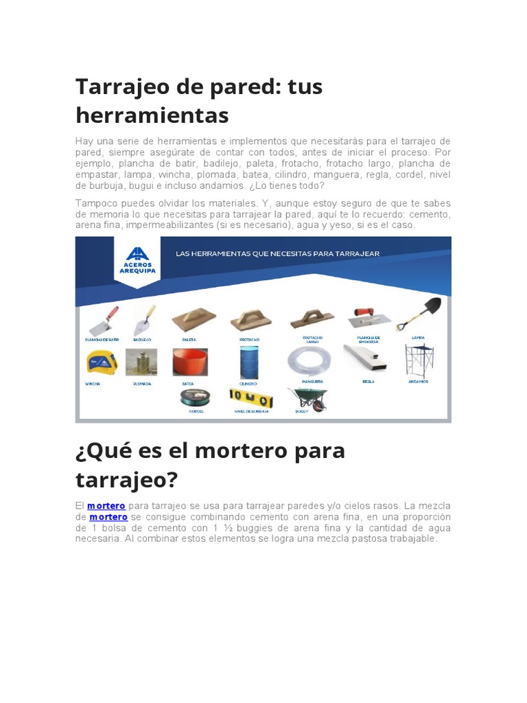 Tarrajeo de Pared | PDF | Mortero (Albañilería) | Cemento