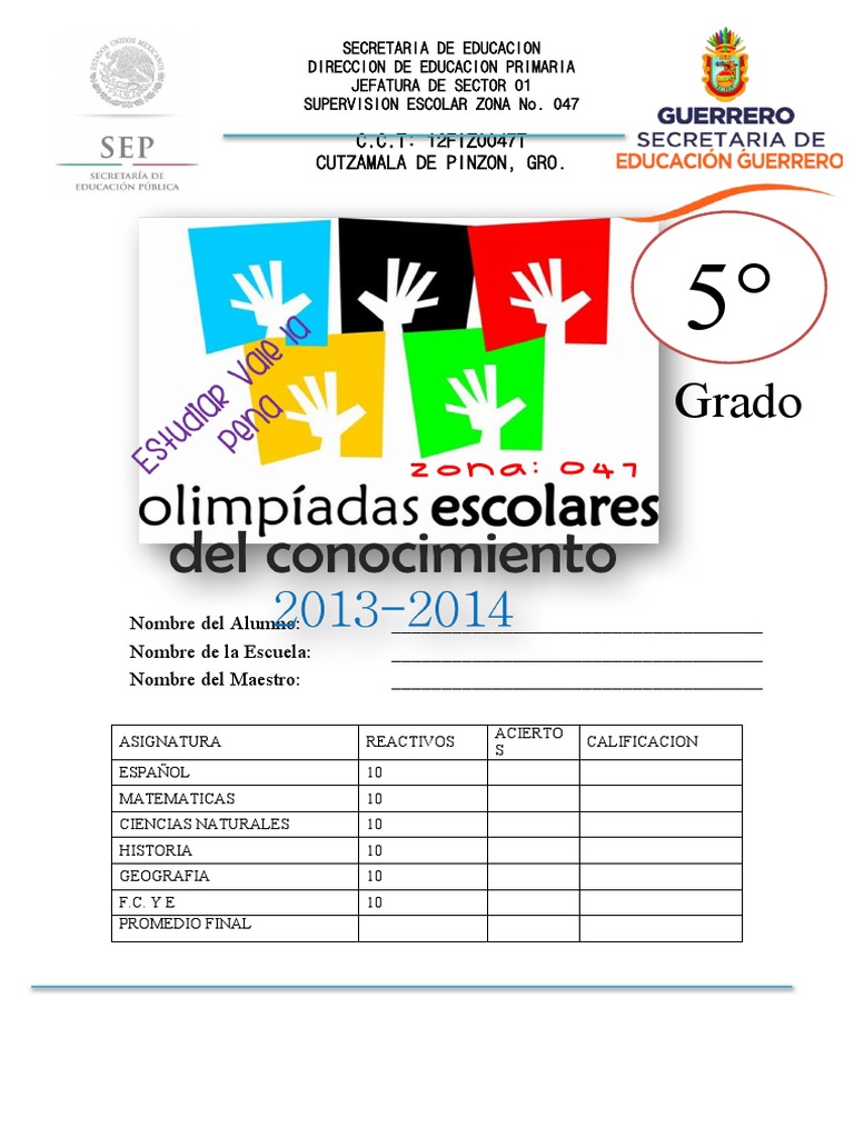 Evaluación Escolar Primaria 5° Grado | PDF | México | Obesidad