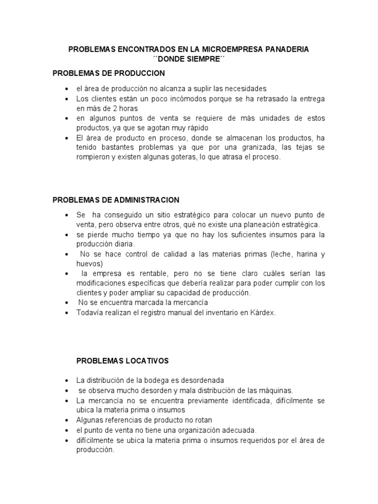 Problemas de Producción en Panadería | PDF | Negocios | Tecnología