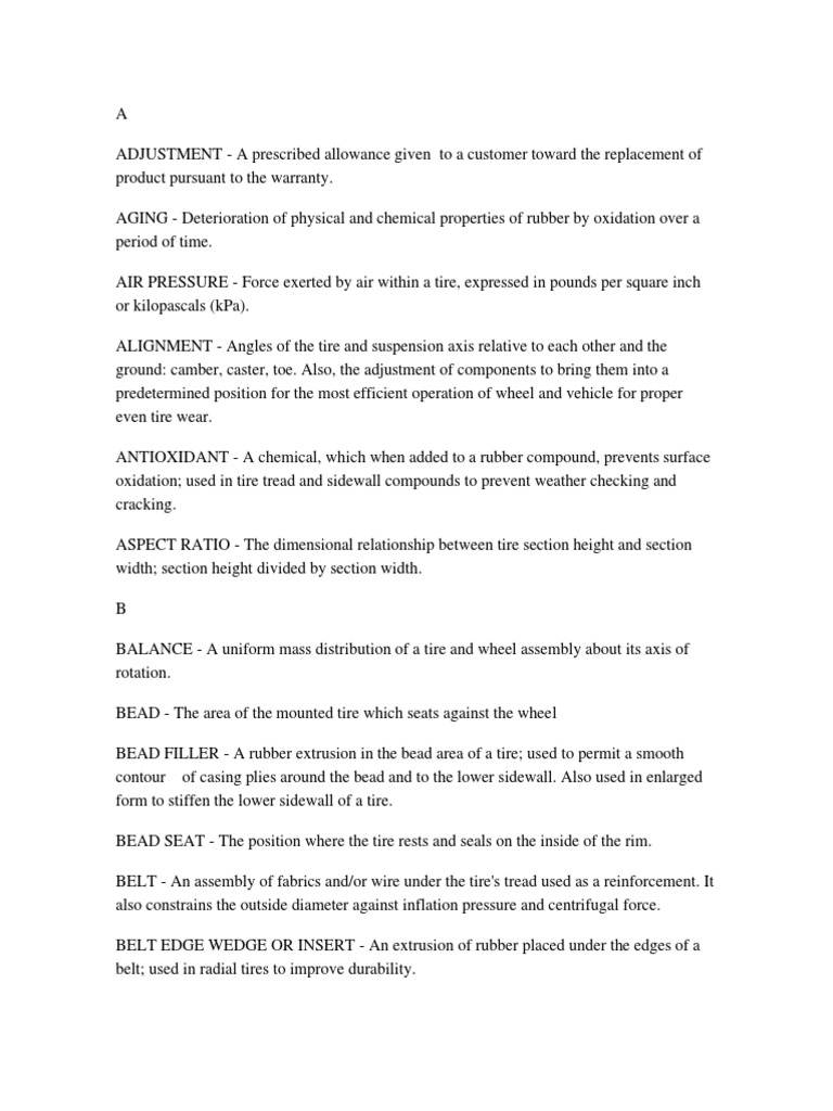Tire Terminology and Definitions Guide | PDF | Tire | Transport