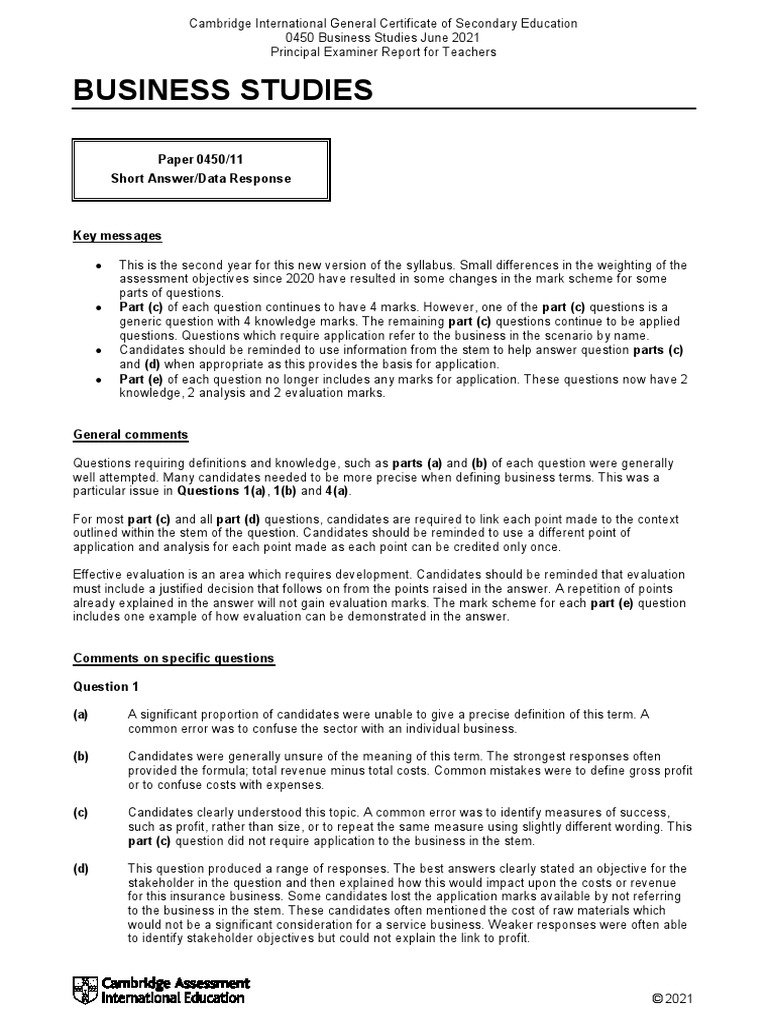 June 2021 Examiner Report | PDF | Evaluation | Question