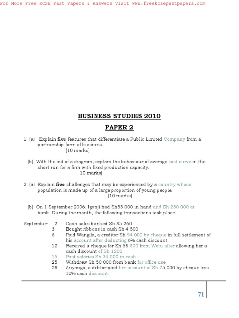 Kcse 2010 Business Studies p2 | PDF | Expense | Economies