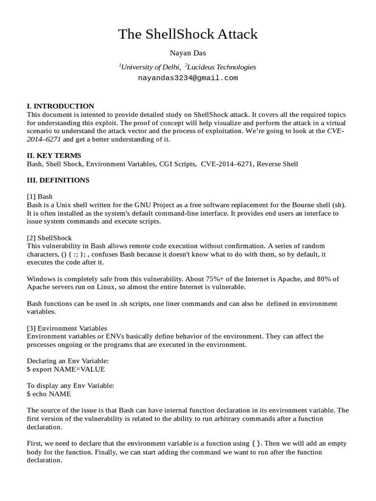 The Shellshock Attack: University of Delhi, Lucideus Technologies | PDF ...