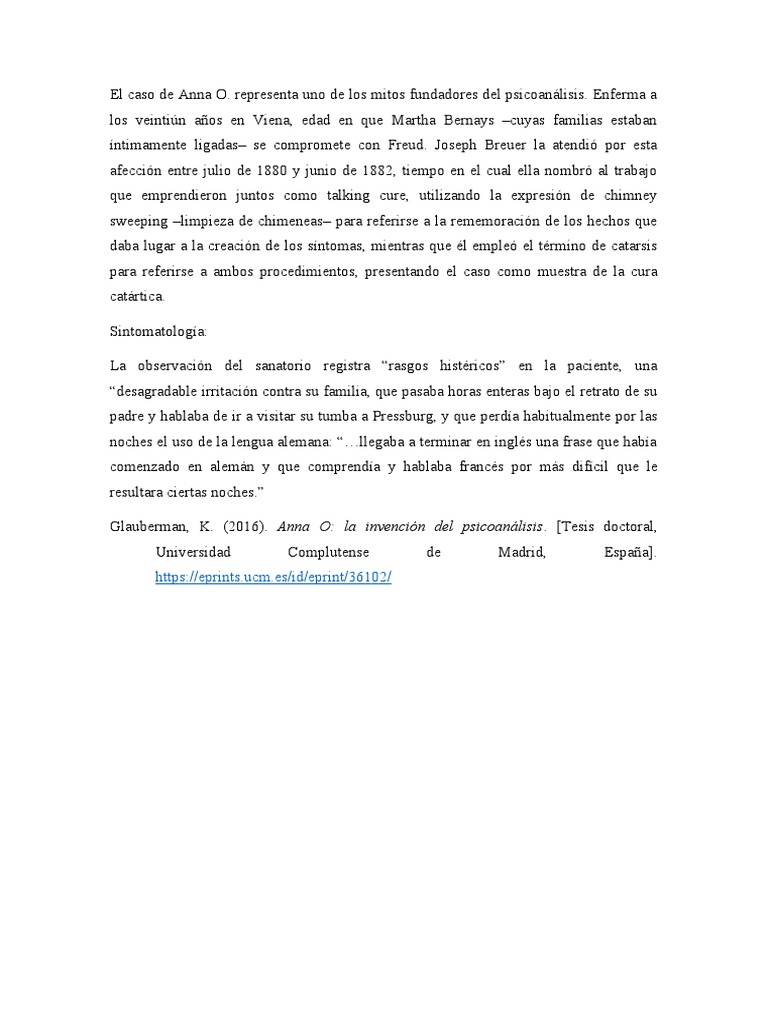 S2. El Caso de Anna O - Psicopatología | PDF | Arte | Clásicos