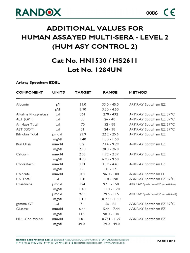 1284UN - HN1530 Arkray Spotchem EZ Additional Values | PDF | Magnesium ...