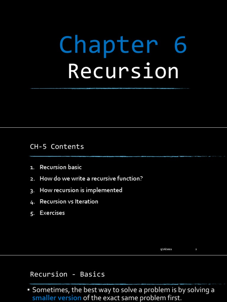 Chapter 6 - Recursion | PDF | Computer Engineering | Algorithms Chapter 6 - Recursion | PDF | Computer Engineering | Algorithms