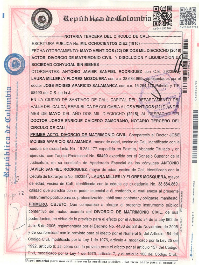 Escritura de Divorcio | PDF | Divorcio | Instituciones sociales