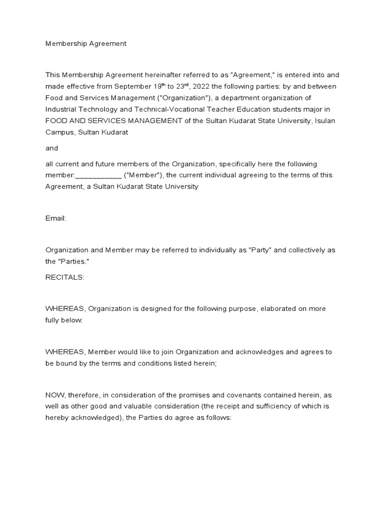 Membership Agreement | PDF | Law