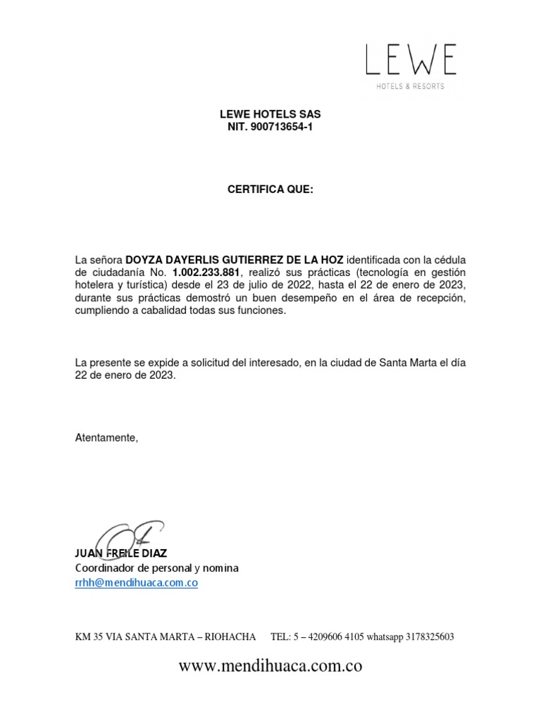 Carta Certificacion | PDF